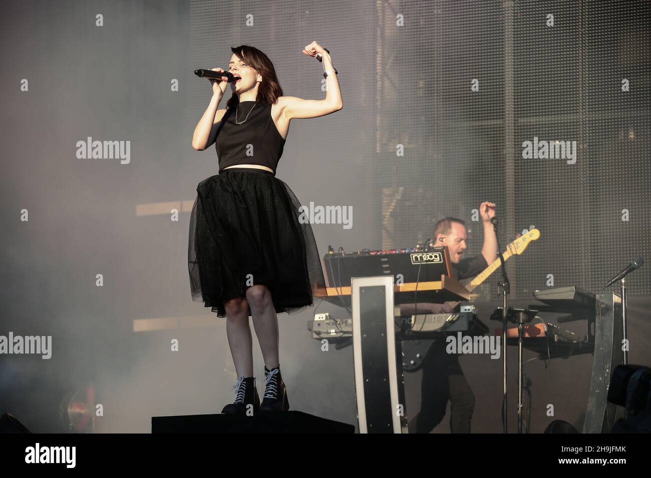 Lauren Mayberry of Chvrches performing on the main stage on day 1 of ...