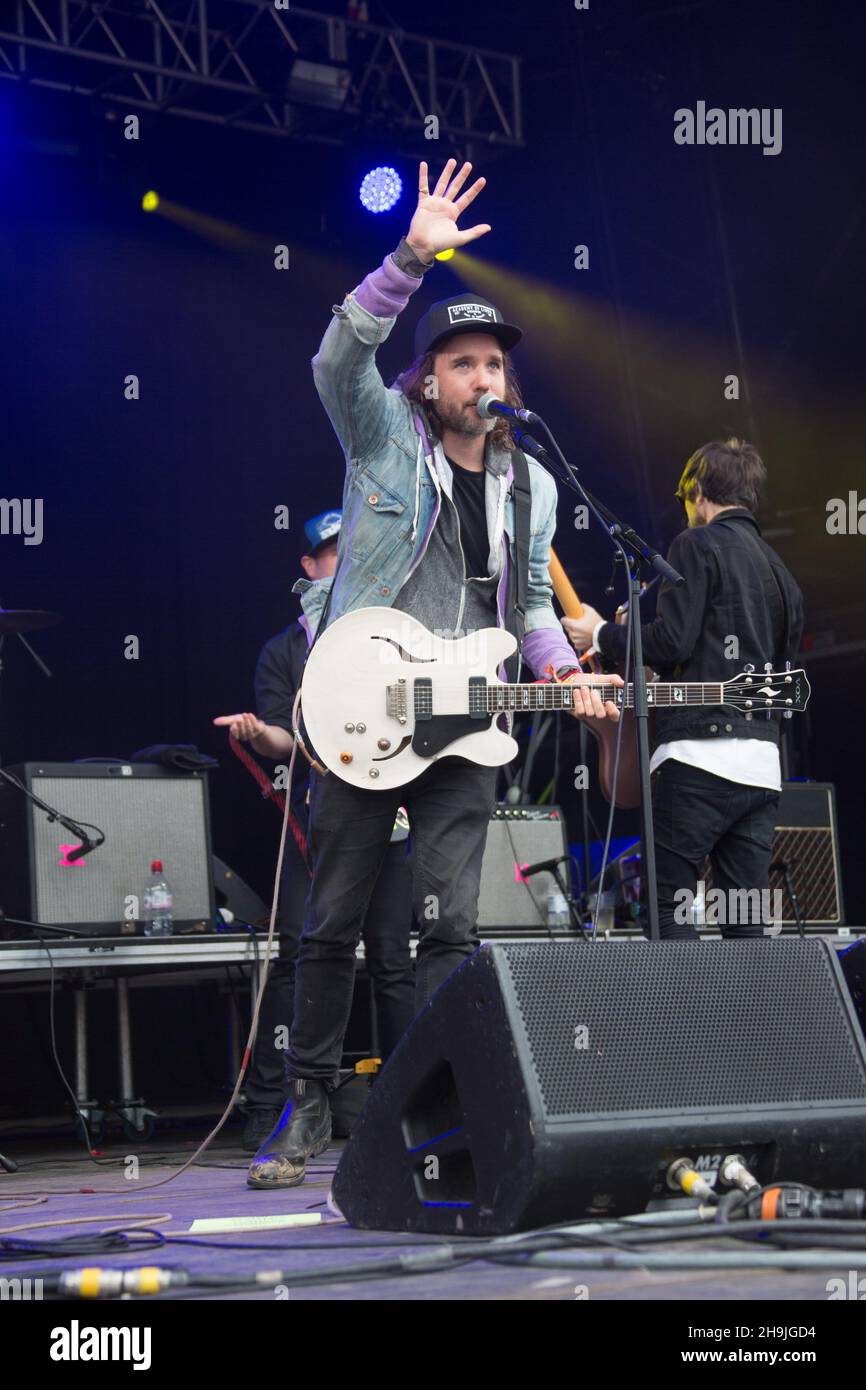 Kevin Drew of Broken Social Scene performing on the Woods Stage on day ...