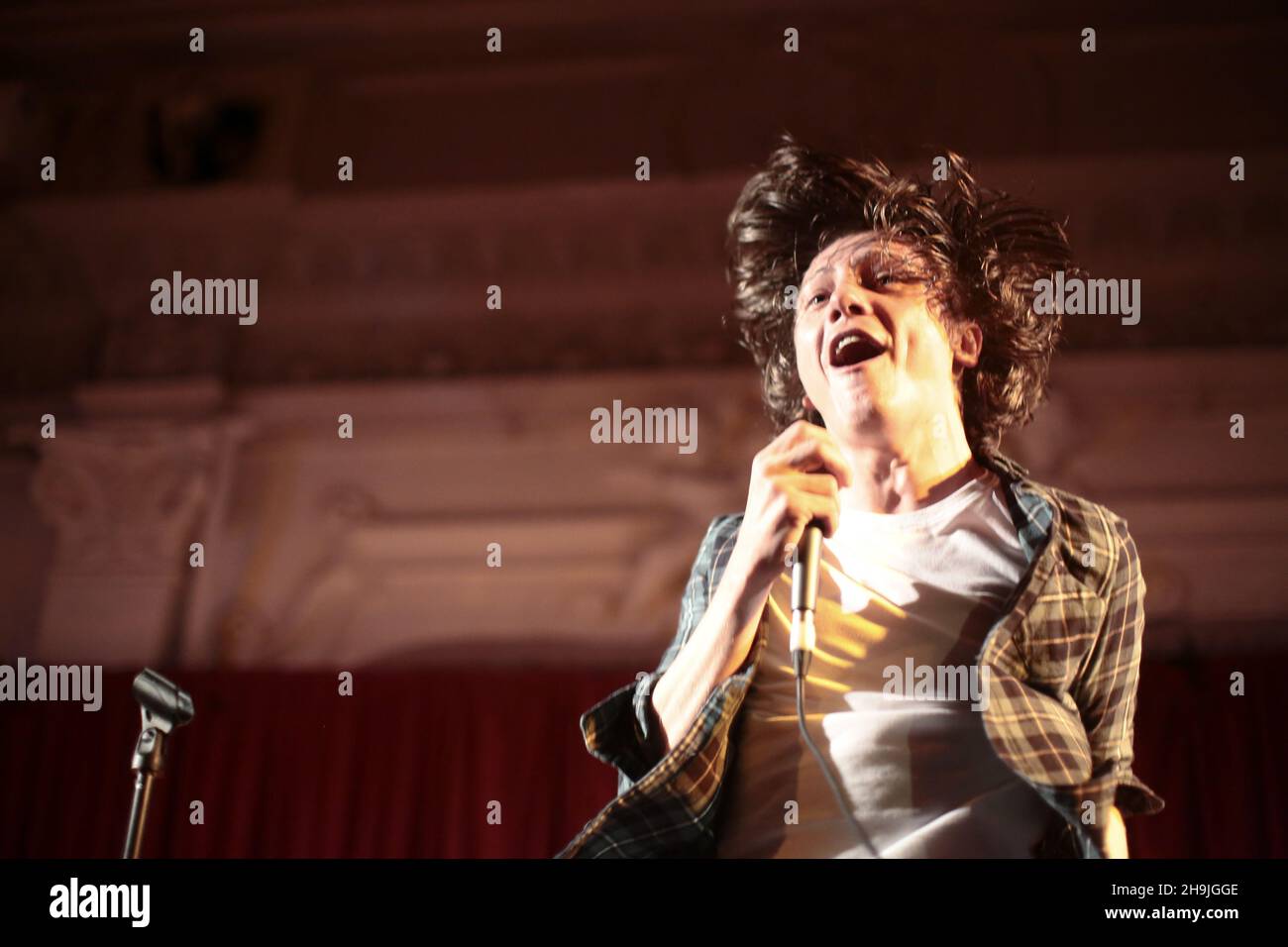 Victor, singer in the band Moses, performing at Bush Hall in support of ...
