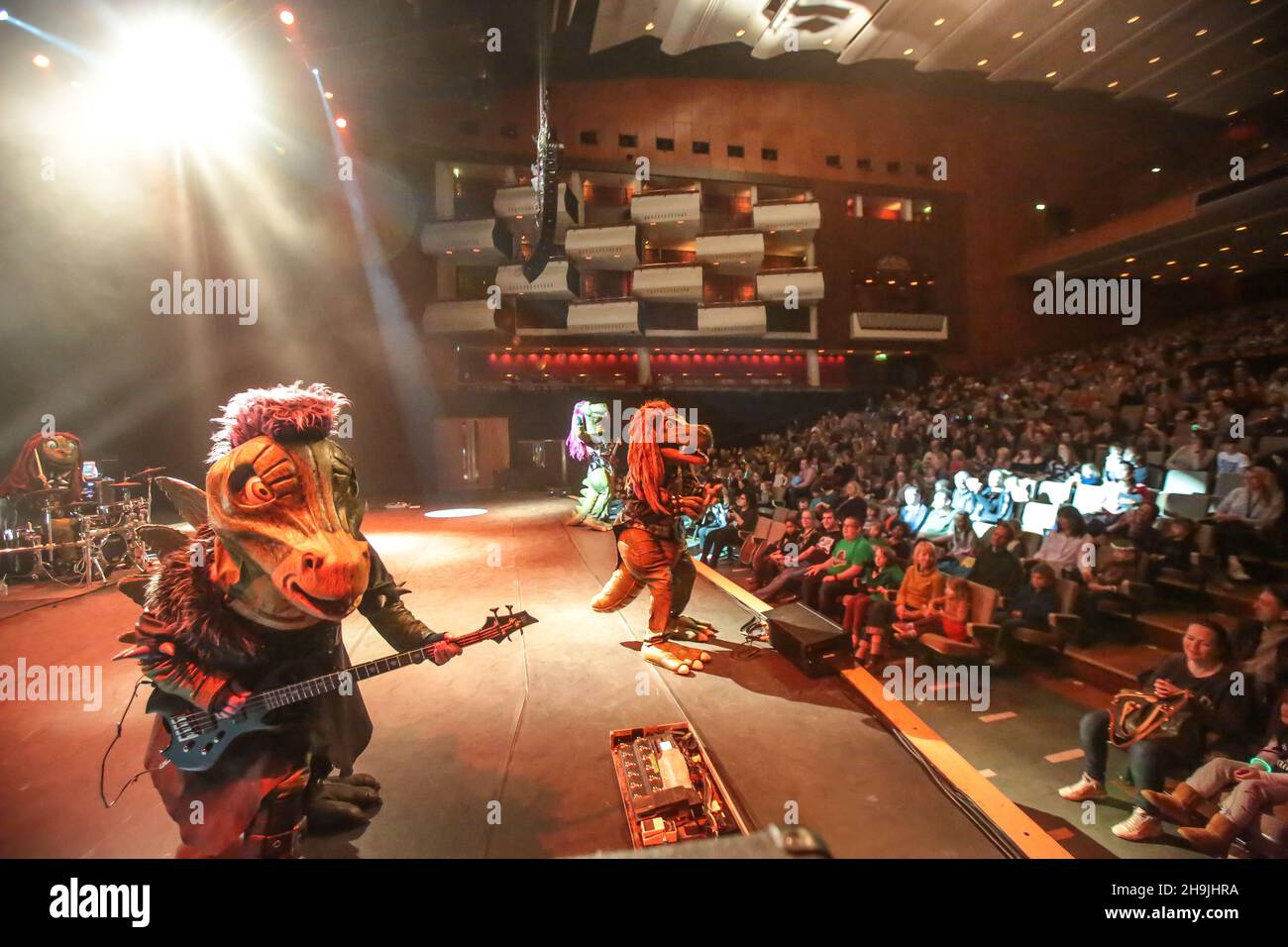 Finnish children's rock band Hevisaurus perform live on stage in the ...