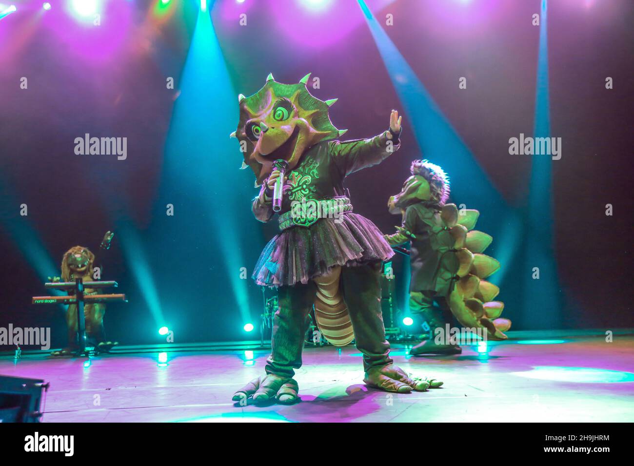 Finnish children's rock band Hevisaurus perform live on stage in the ...