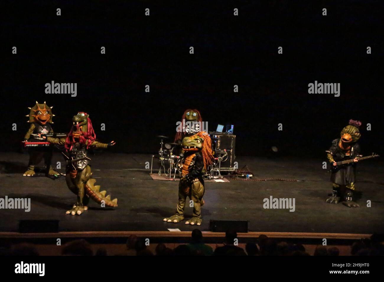 Finnish children's rock band Hevisaurus perform live on stage in the ...