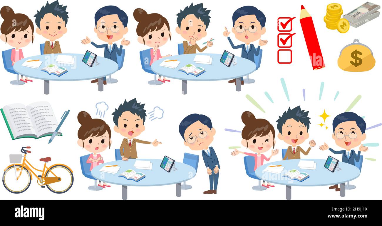 Illustration set where a cram school teacher is discussing with ...