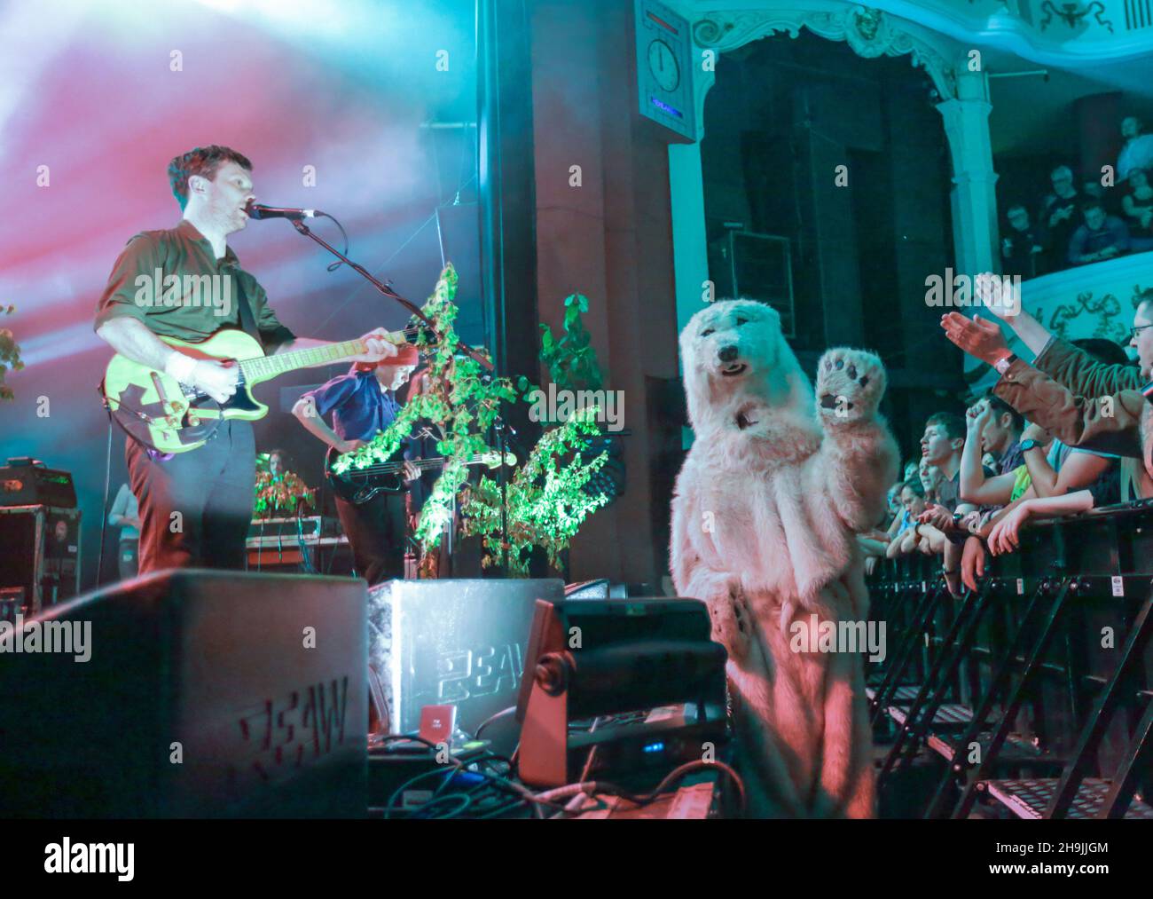 British Sea Power and their iconic bear mascot performing live on stage ...