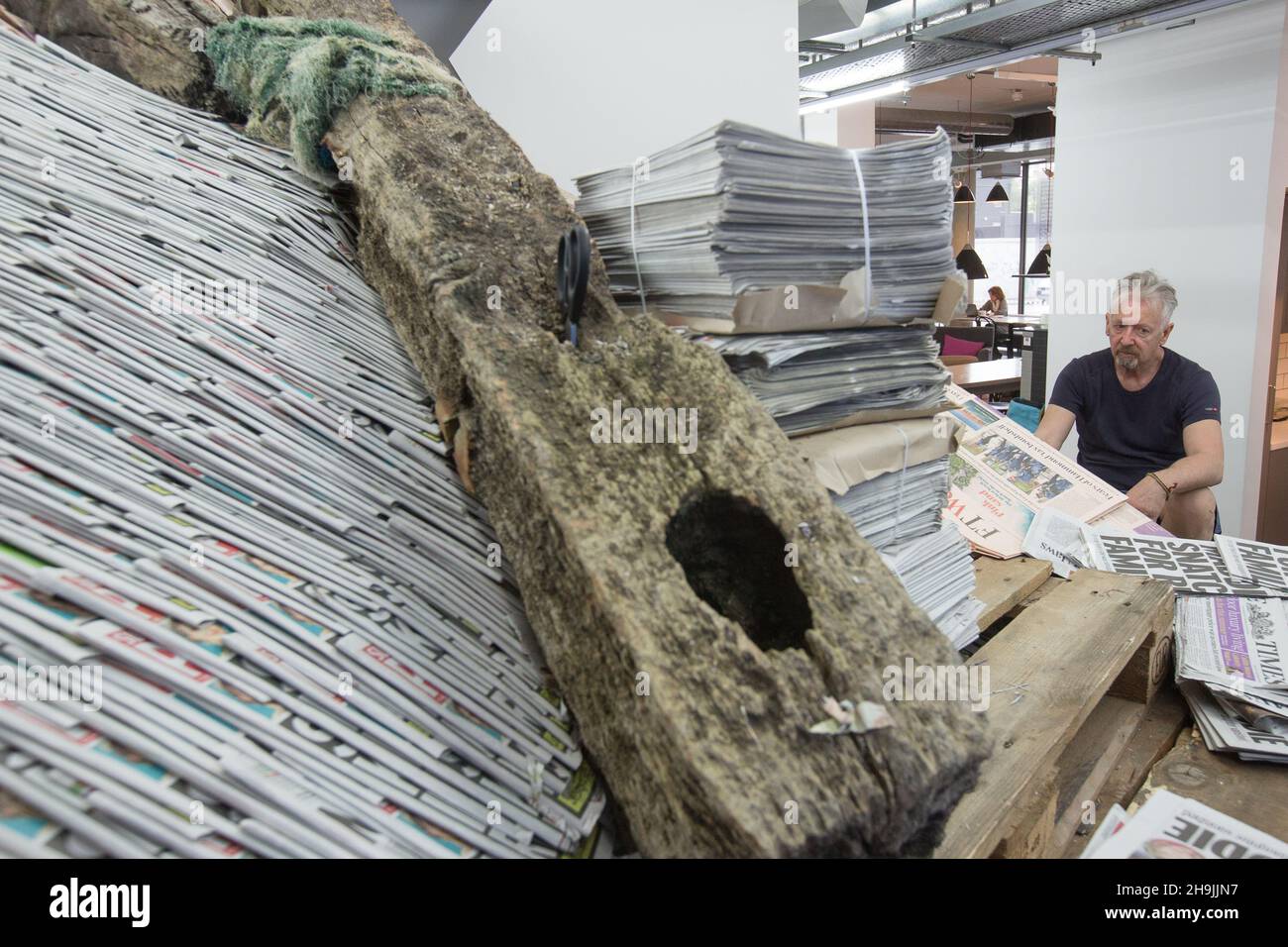 Scottish artist David Mach putting the final touches to his solo ...