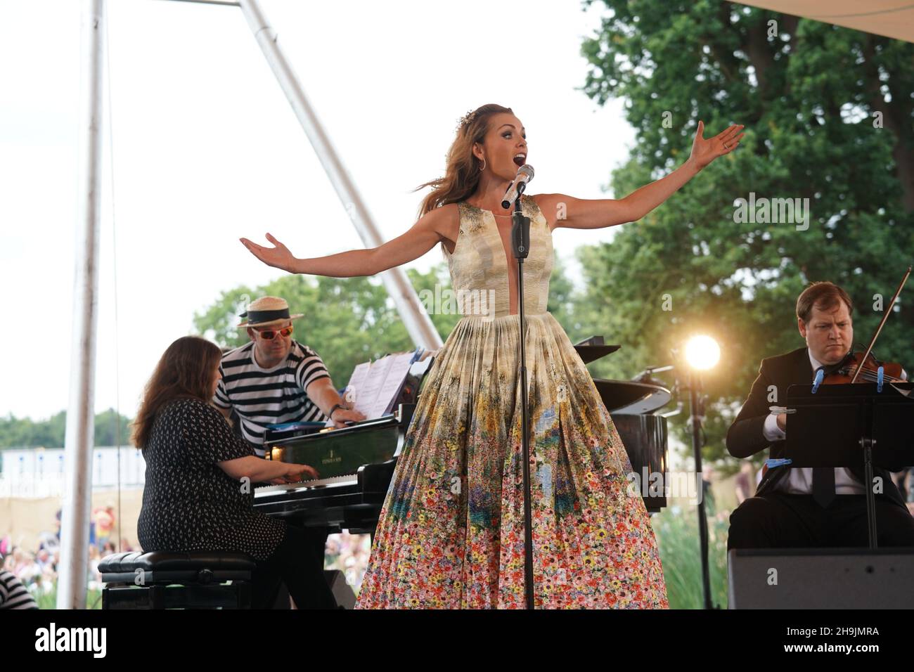 Katherine Jenkins performing on the stage by the lake on day 4 (Sunday ...