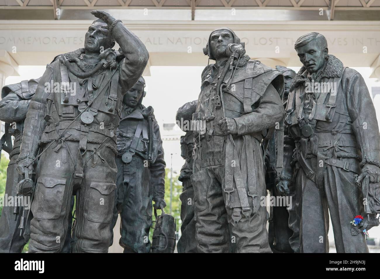 A view of The Royal Air Force Bomber Command Memorial at Hyde Park Corner commemorating the ...