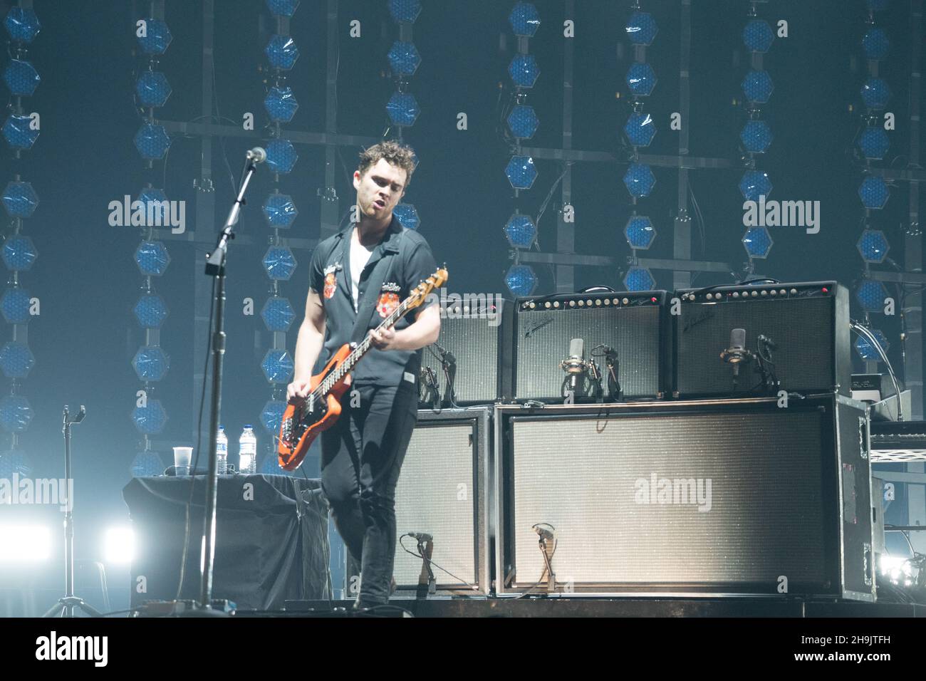 Mike Kerr of Royal Blood performing live on stage on the first night of ...