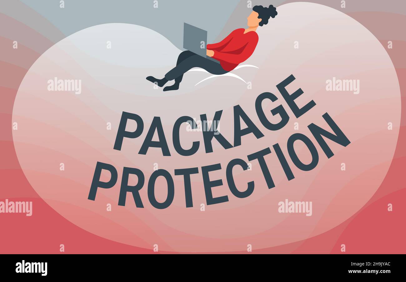 Hand writing sign Package Protection. Word Written on Wrapping and ...