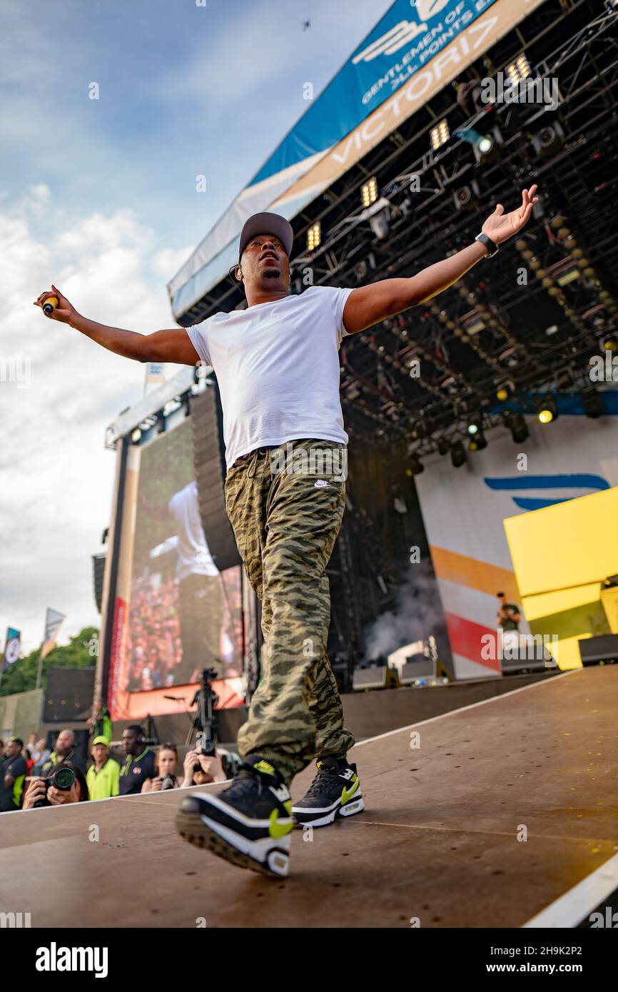 Dizzy Rascal performing on stage at the 2019 All Points East Festival ...