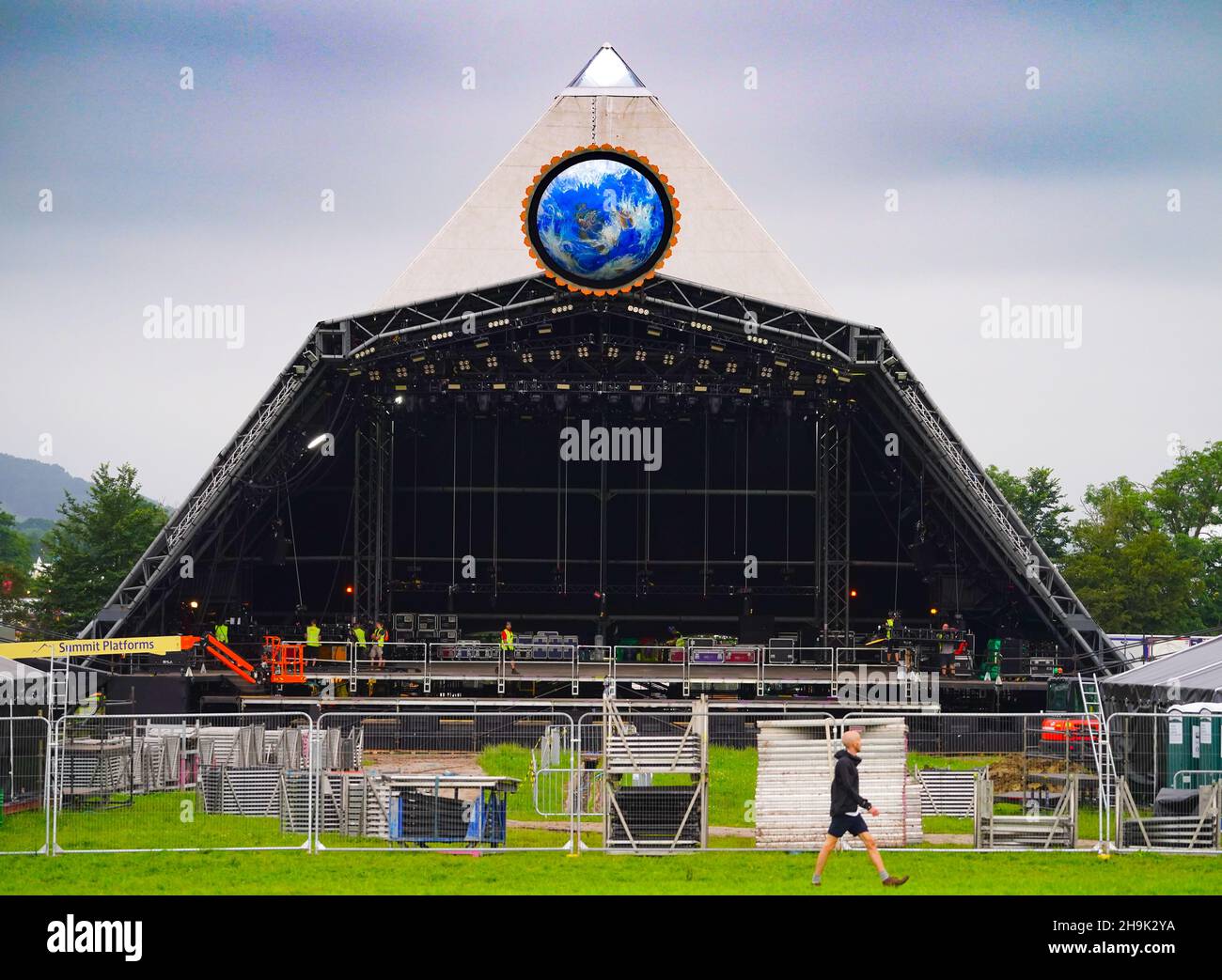 The Pyramid stage before the opening of the 2019 Glastonbury Festival ...