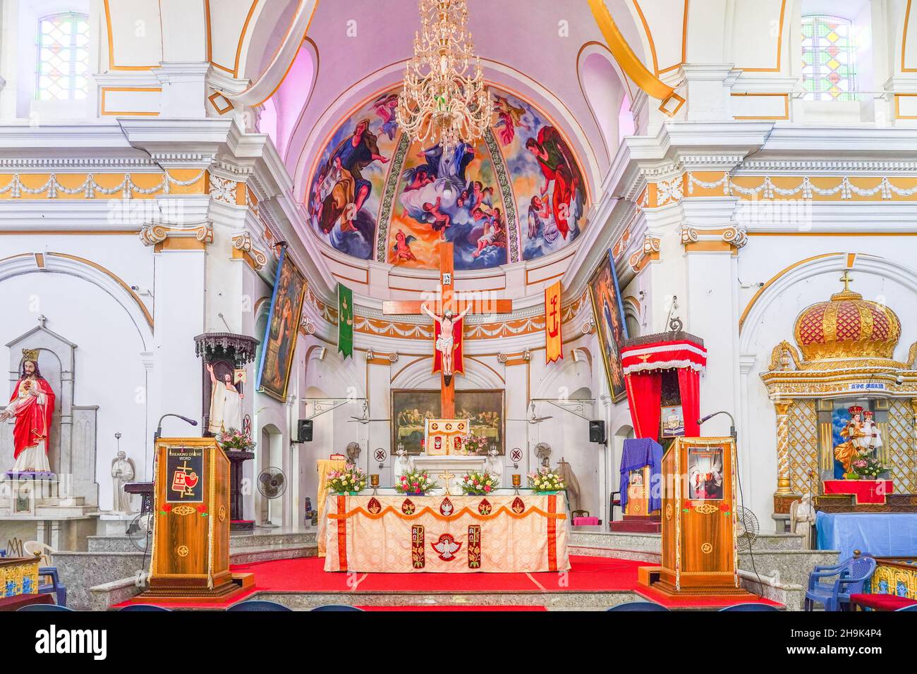 Views inside the Immaculate Conception cathedral in Pondicherry. From a ...