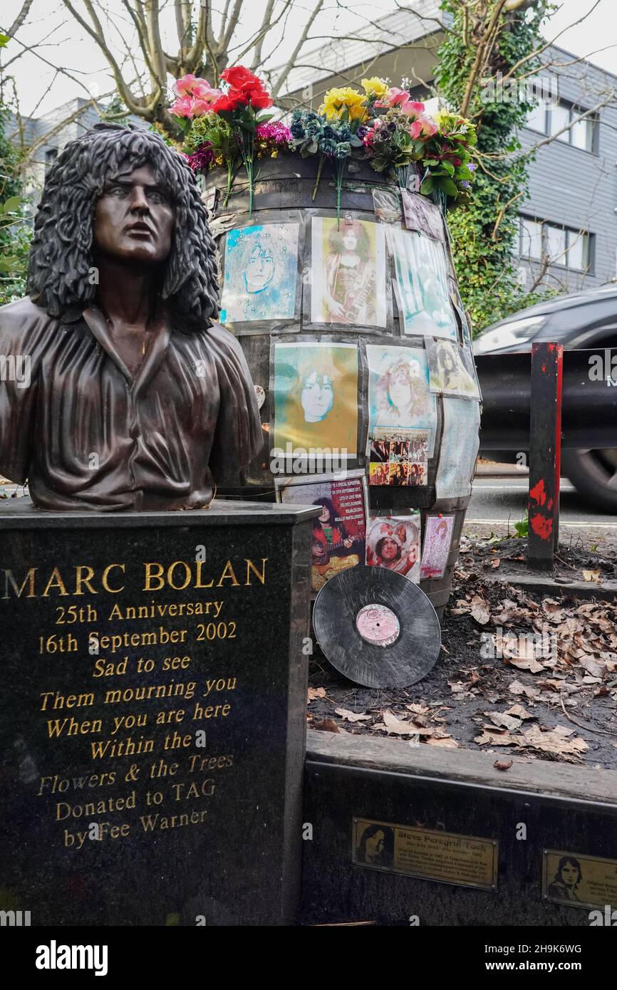 A shrine to the rock star Marc Bolan who was killed in a car crash in ...