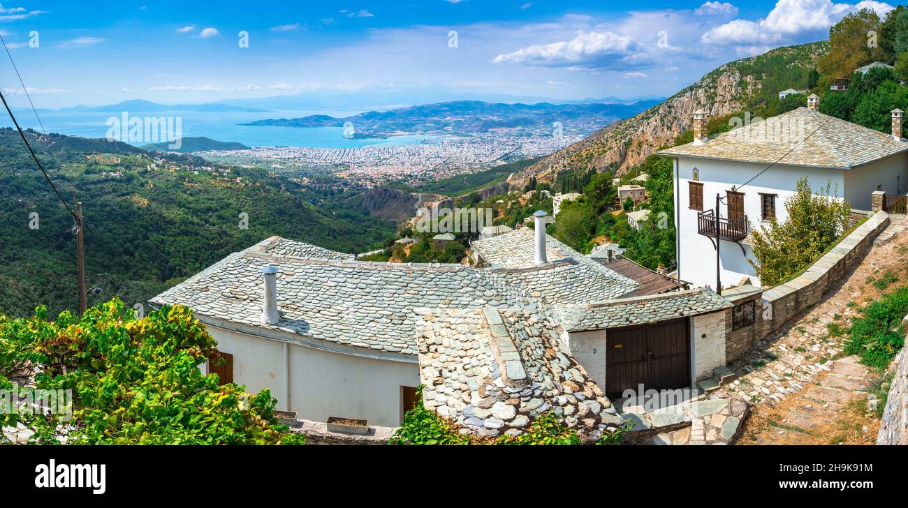 Traditional greek village of Makrinitsa on Pelion mountain in central ...