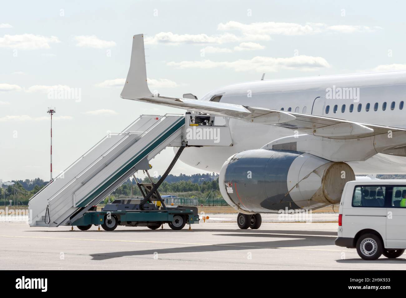 Gangway ladder ramp and boarding passengers on board the aircraft Stock ...