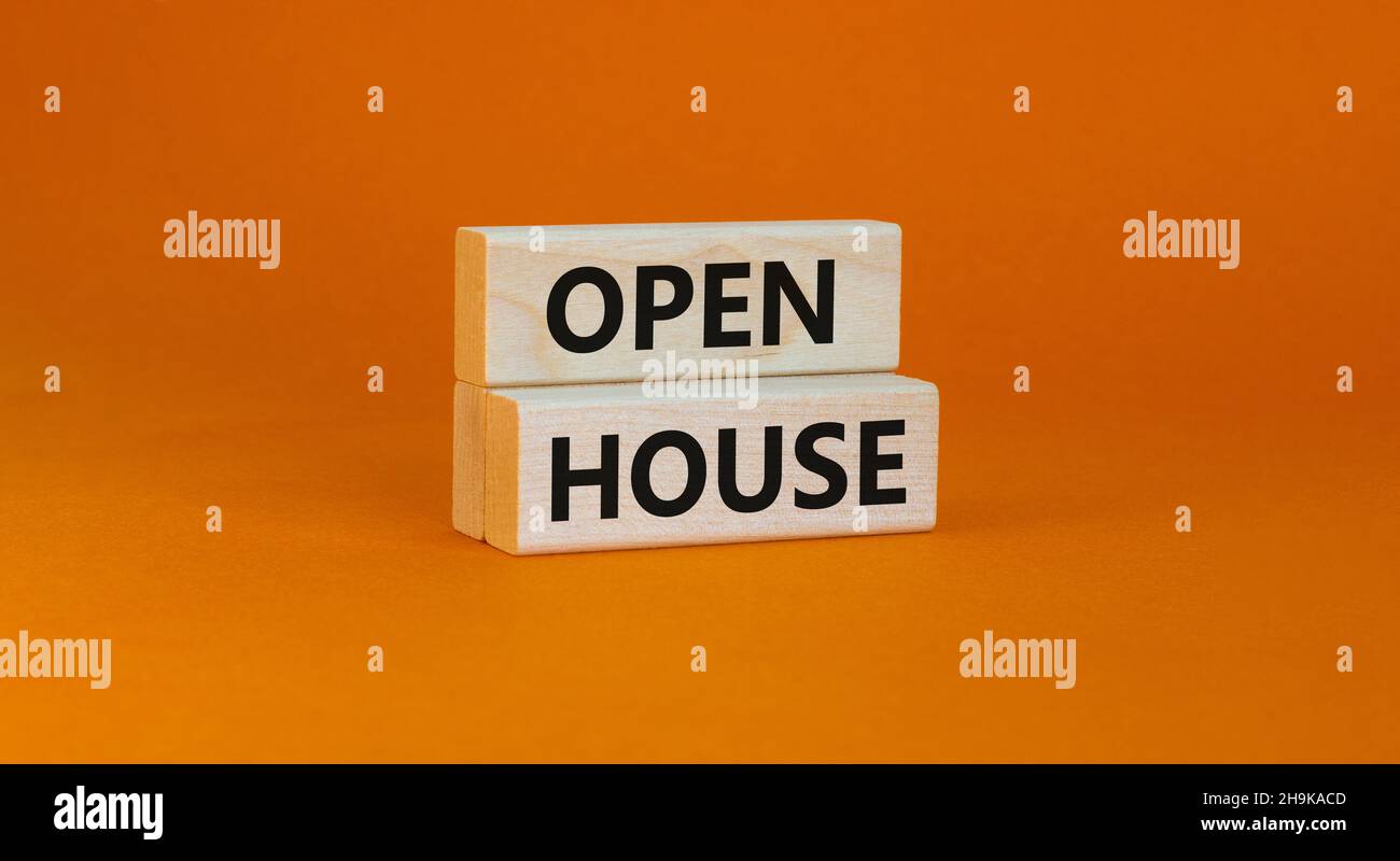 Time to open house symbol. Concept words Open house on wooden blocks on ...