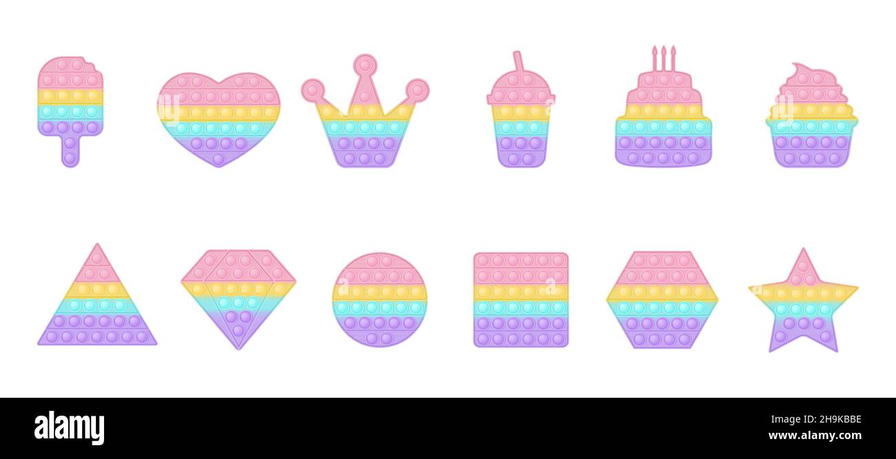 Set of birthday and geometric forms pop it a trendy pastel rainbow ...