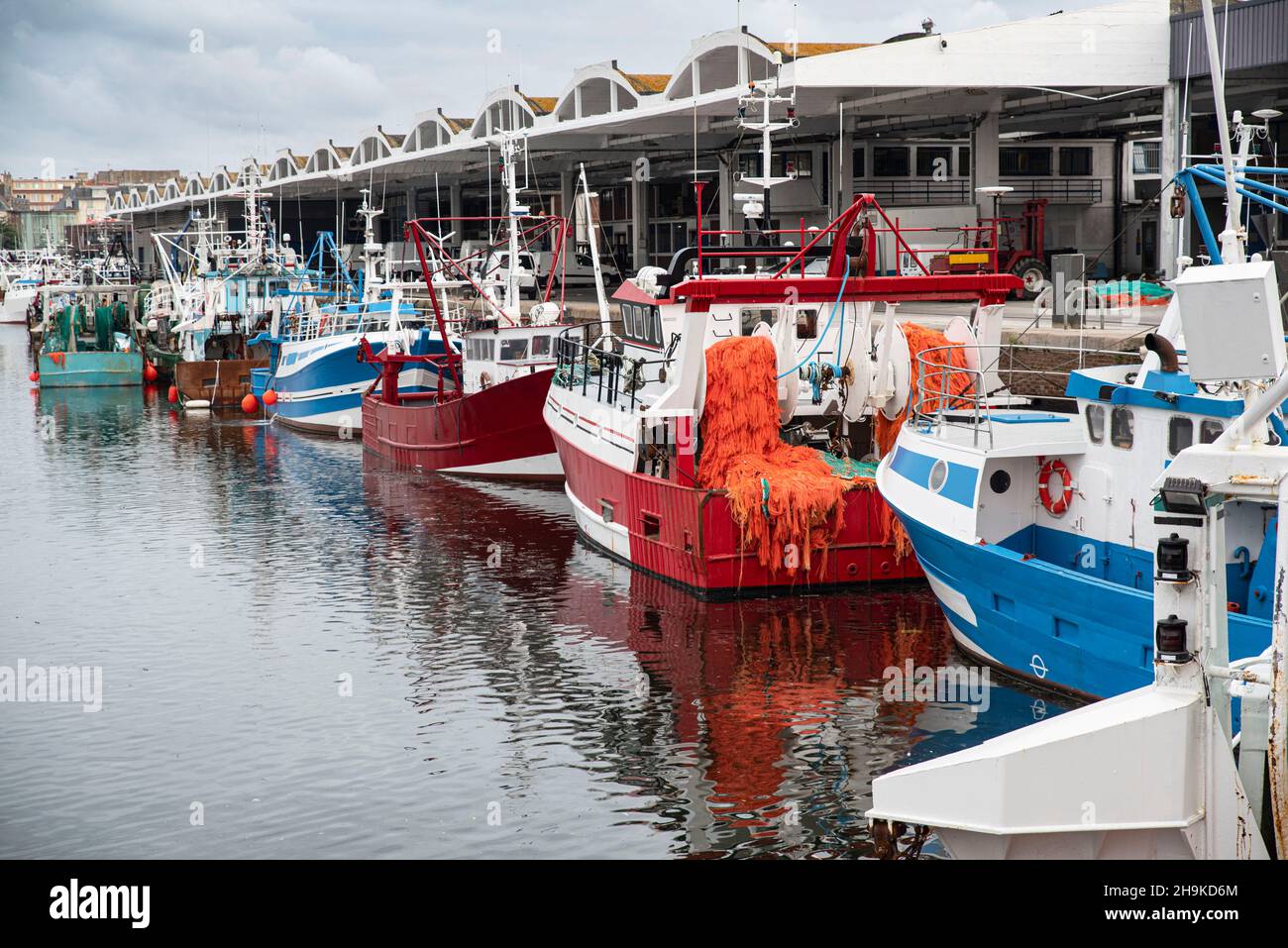 View of the town of Dieppe and its fishing port in Normandy, France ...