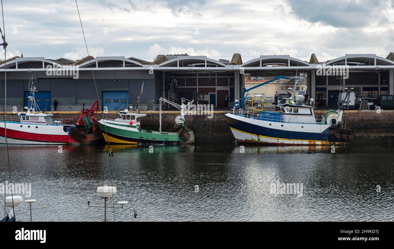View of the town of Dieppe and its fishing port in Normandy, France ...
