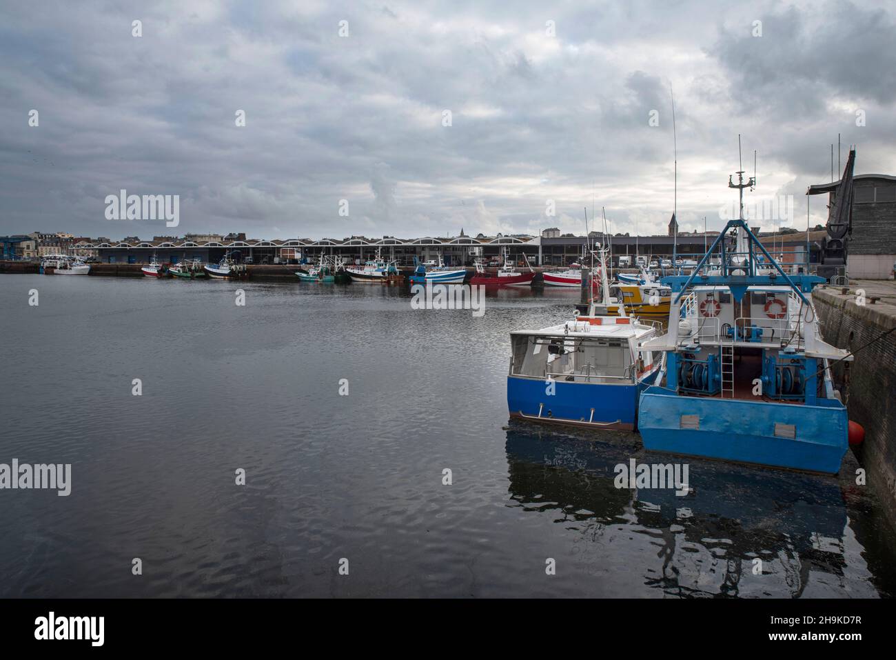 View of the town of Dieppe and its fishing port in Normandy, France ...