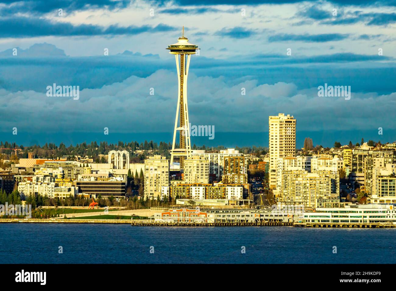 Clouds hover over the Seattle waterfront in Washington State Stock ...