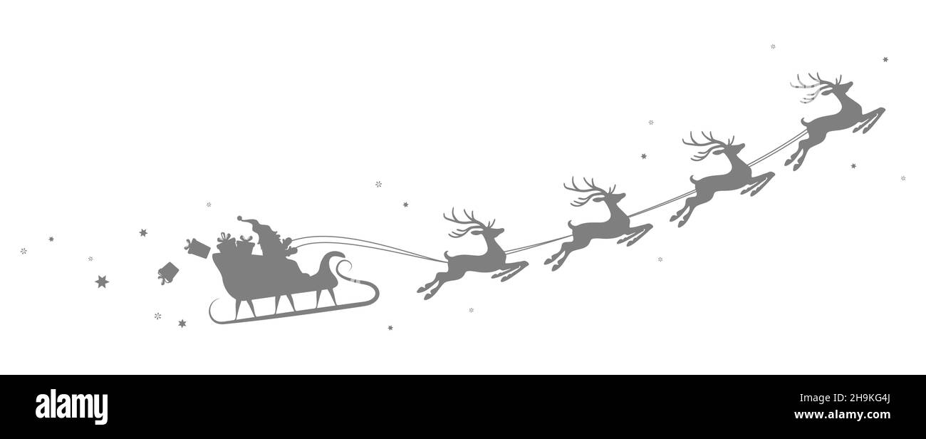 eps vector illustration with silhouette of colored Santa Claus with sled and reindeer and some ...