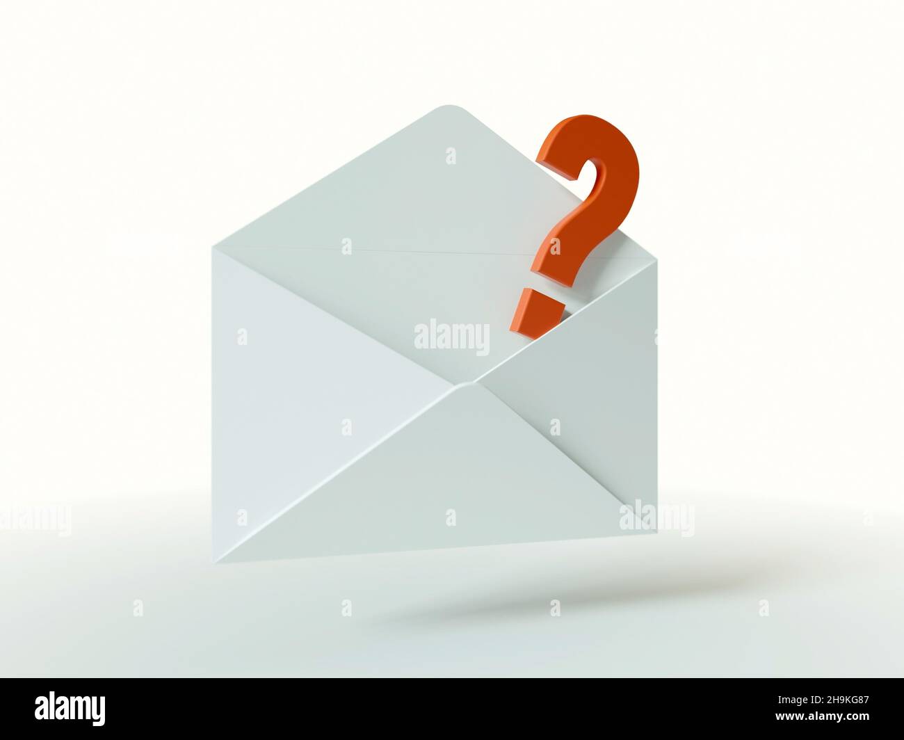 Open the white envelope with a question mark. 3d rendering of a letter ...