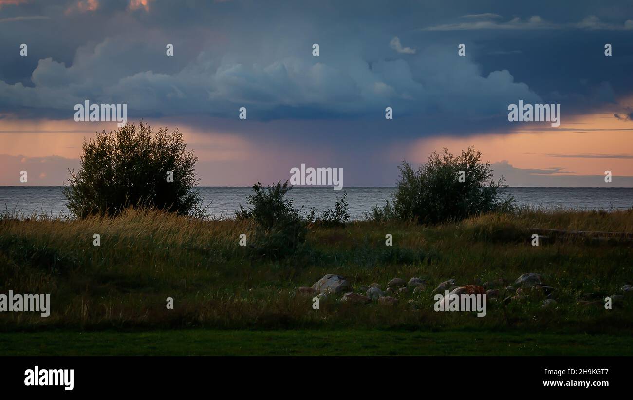 Fantastic natural landscape overlooking the sea horizon. Colorful sky ...