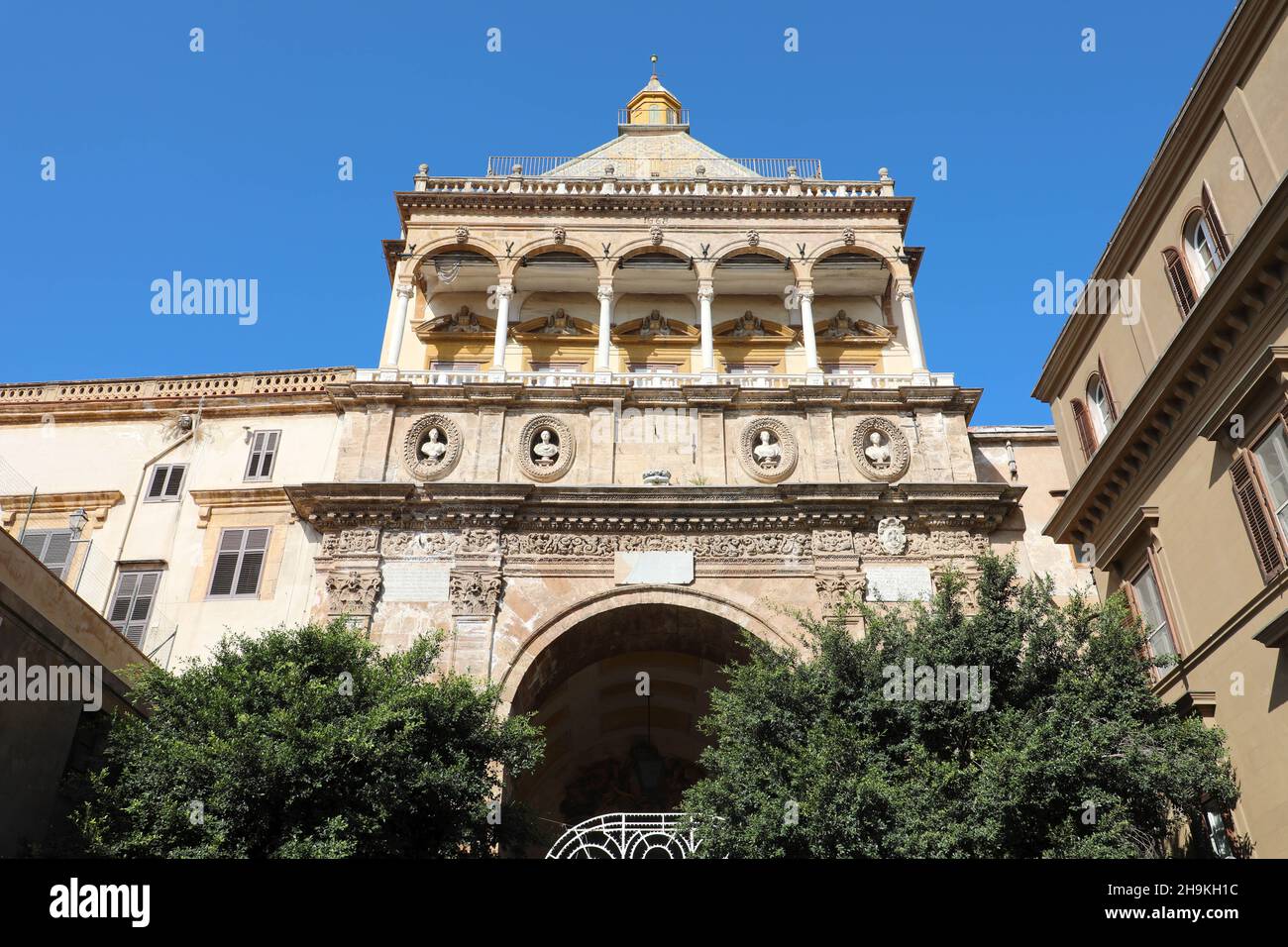 Detail of Porta Nuova a monumental city gate of Palermo, Sicily, Italy ...