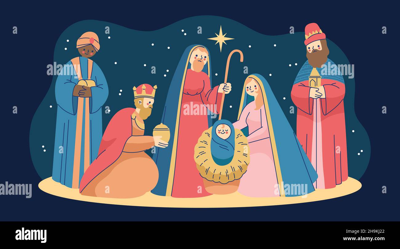 hand drawn nativity scene vector design illustration Stock Vector Image ...