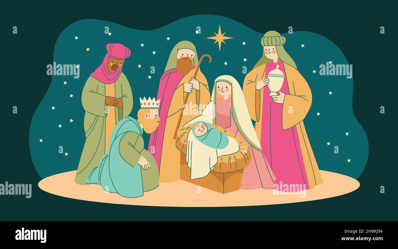 nativity scene hand drawn vector design illustration Stock Vector Image ...