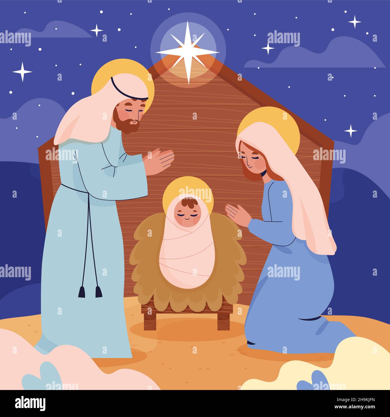 hand drawn nativity scene vector design illustration Stock Vector Image ...