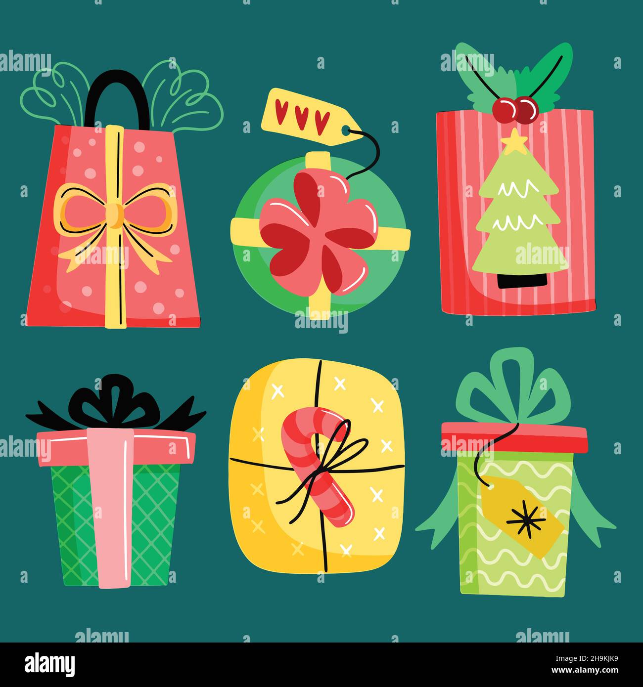 hand drawn christmas gift collection vector design illustration Stock ...