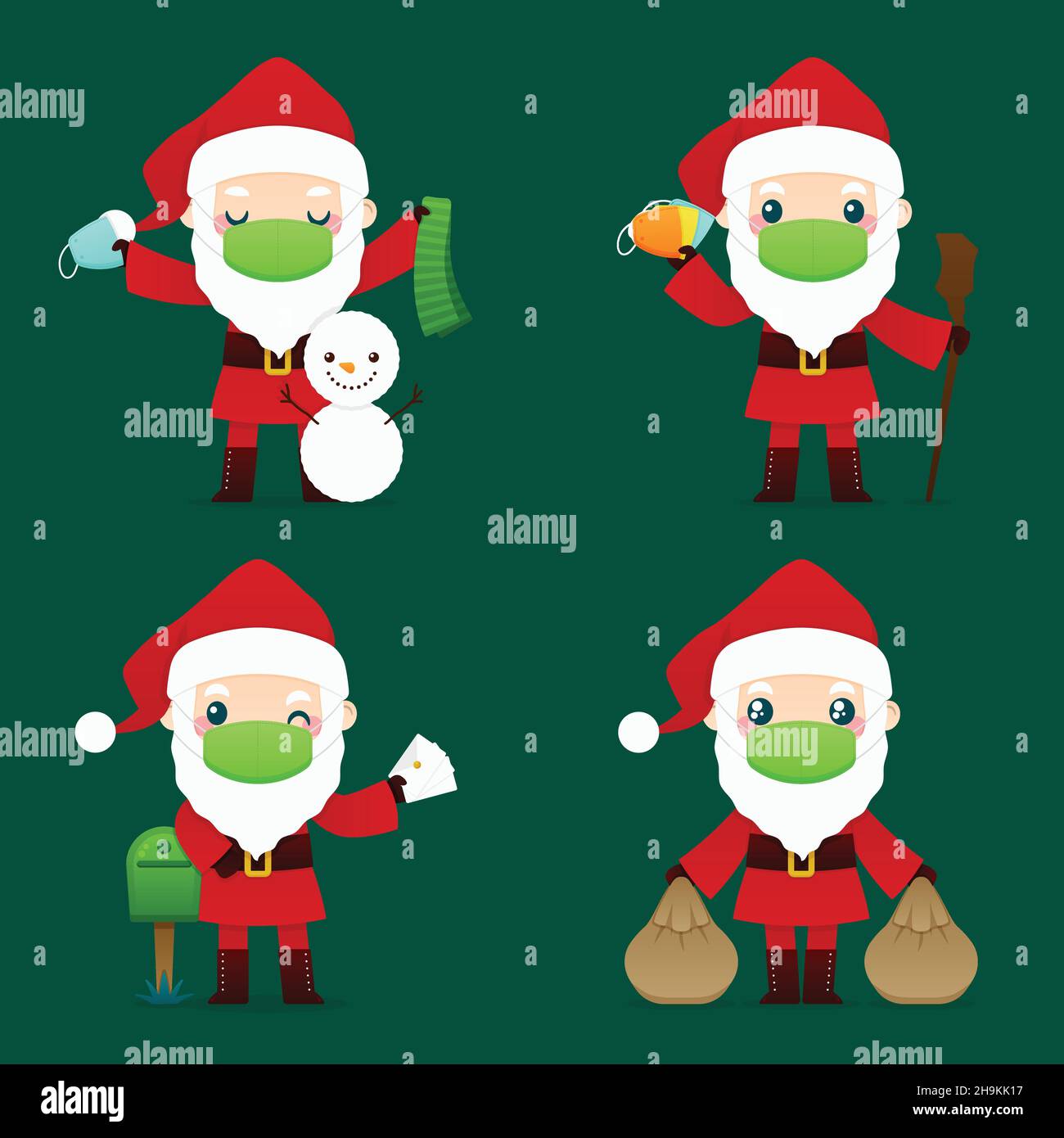santa claus wearing face masks pack vector design illustration Stock ...
