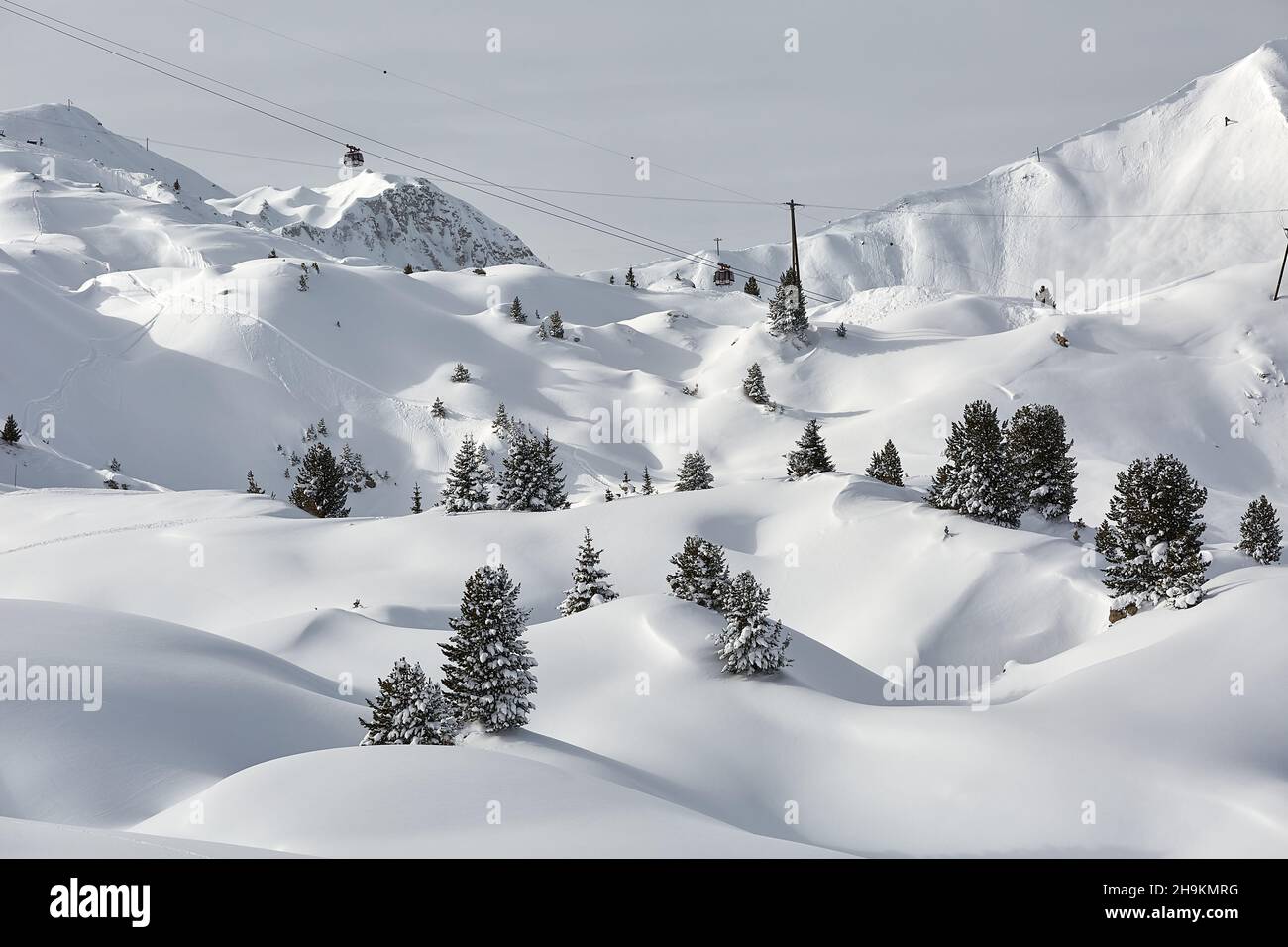 Mountain skiing slopes, snowy Alpine landscape Stock Photo - Alamy