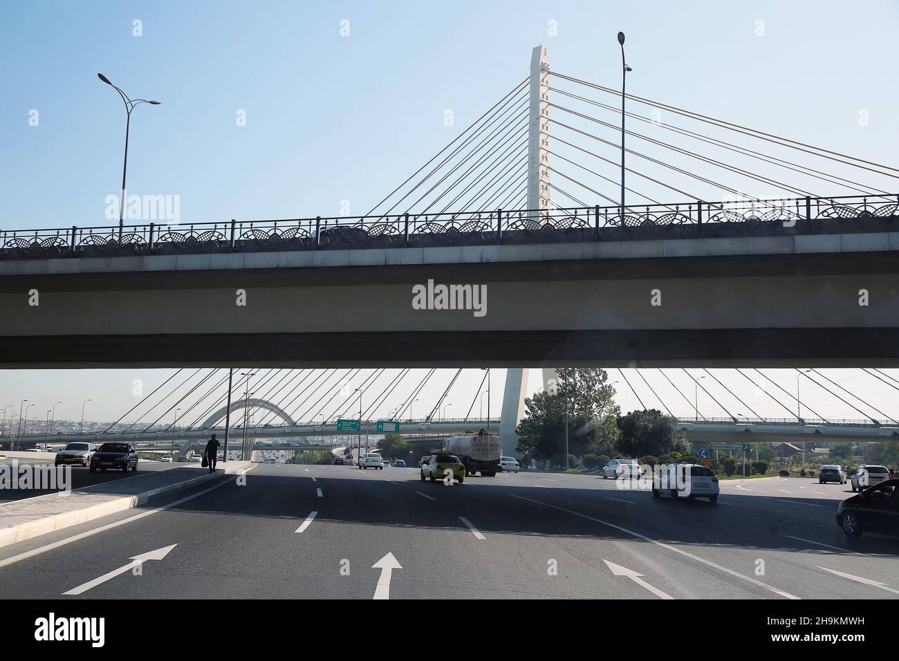 Bridge a cable-stayed road bridge over .Tower, cables and bridge deck ...