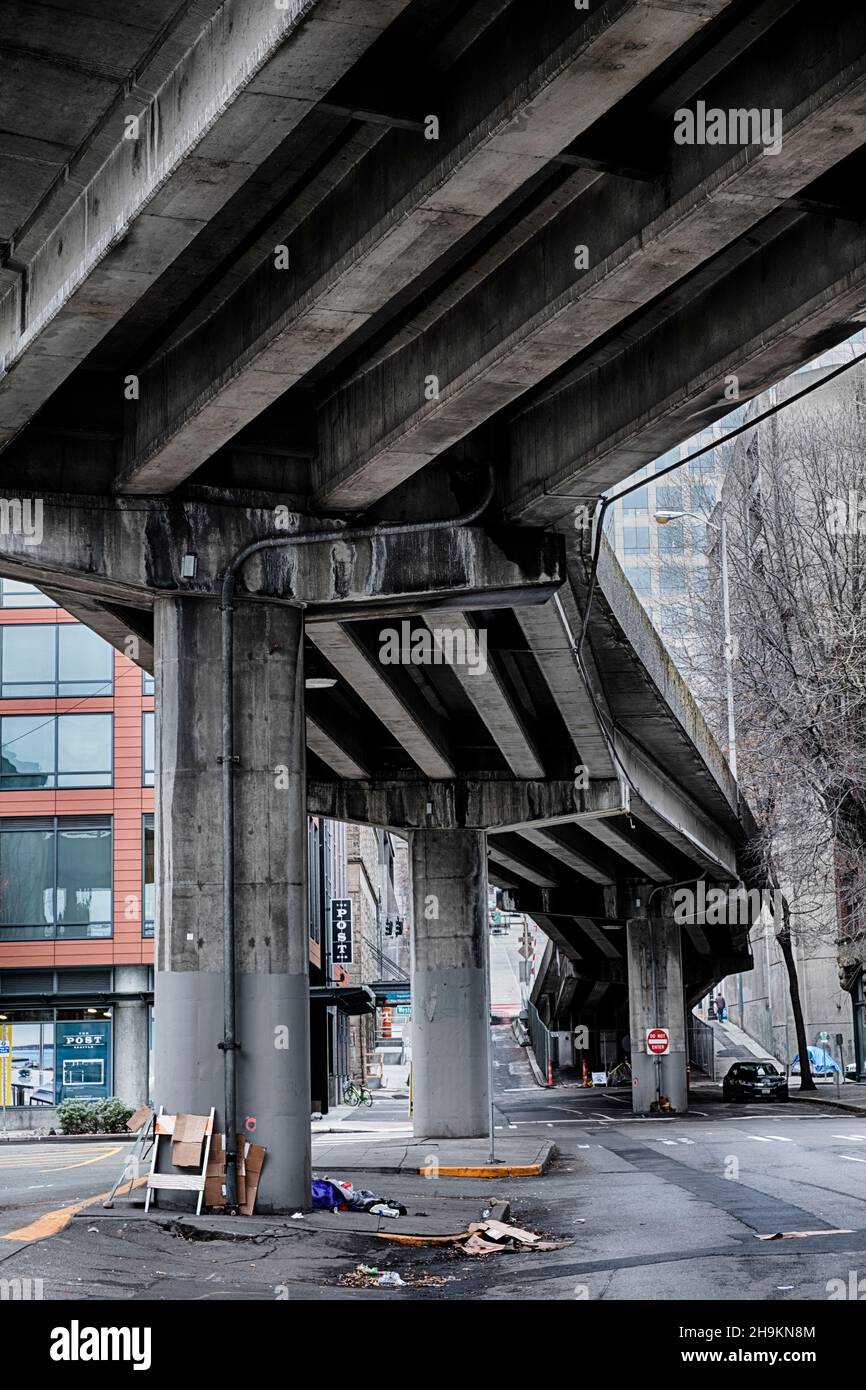 SEATTLE, USA - JANUARY 6, 2019: An exit ramp from the Alaskan Way ...