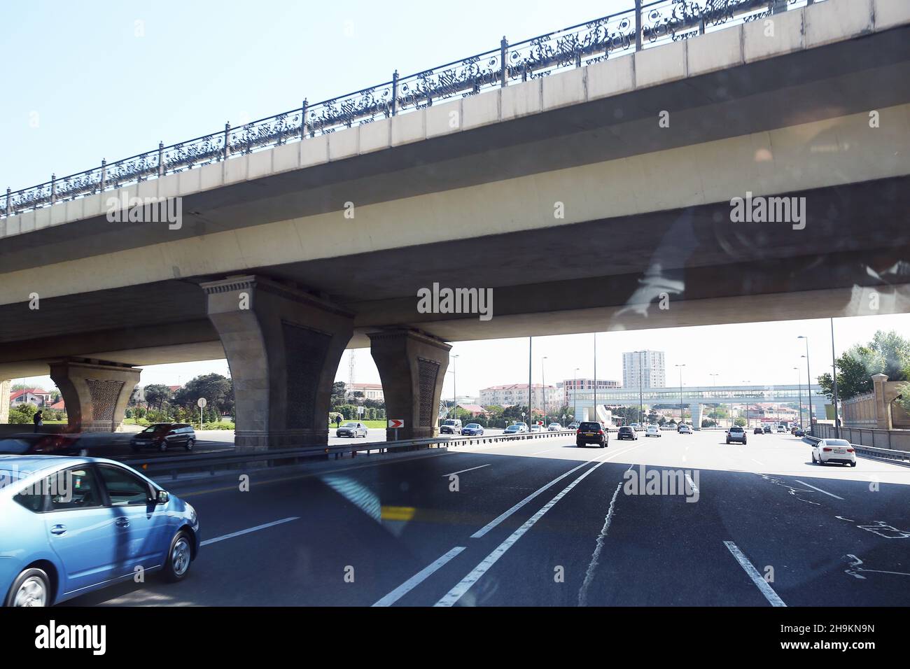 Highway asphalt road . bridge across the highway . Highway from below ...