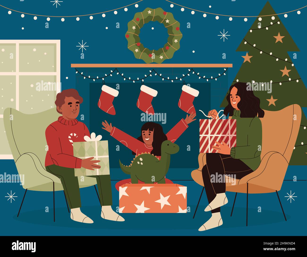 christmas gifts scene concept vector design illustration Stock Vector ...