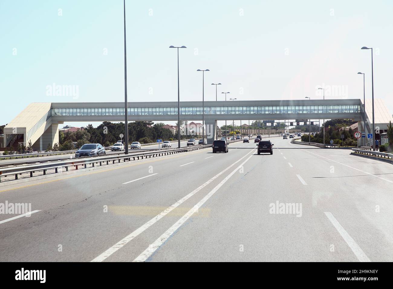 Highway asphalt road . overground pedestrian crossing . Pedestrian ...