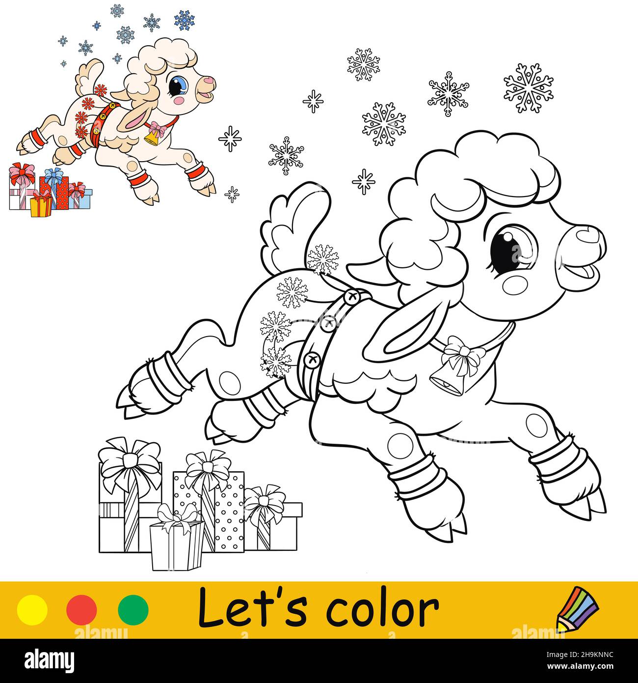 Cute Christmas lamb with presents. Cartoon little sheep character ...