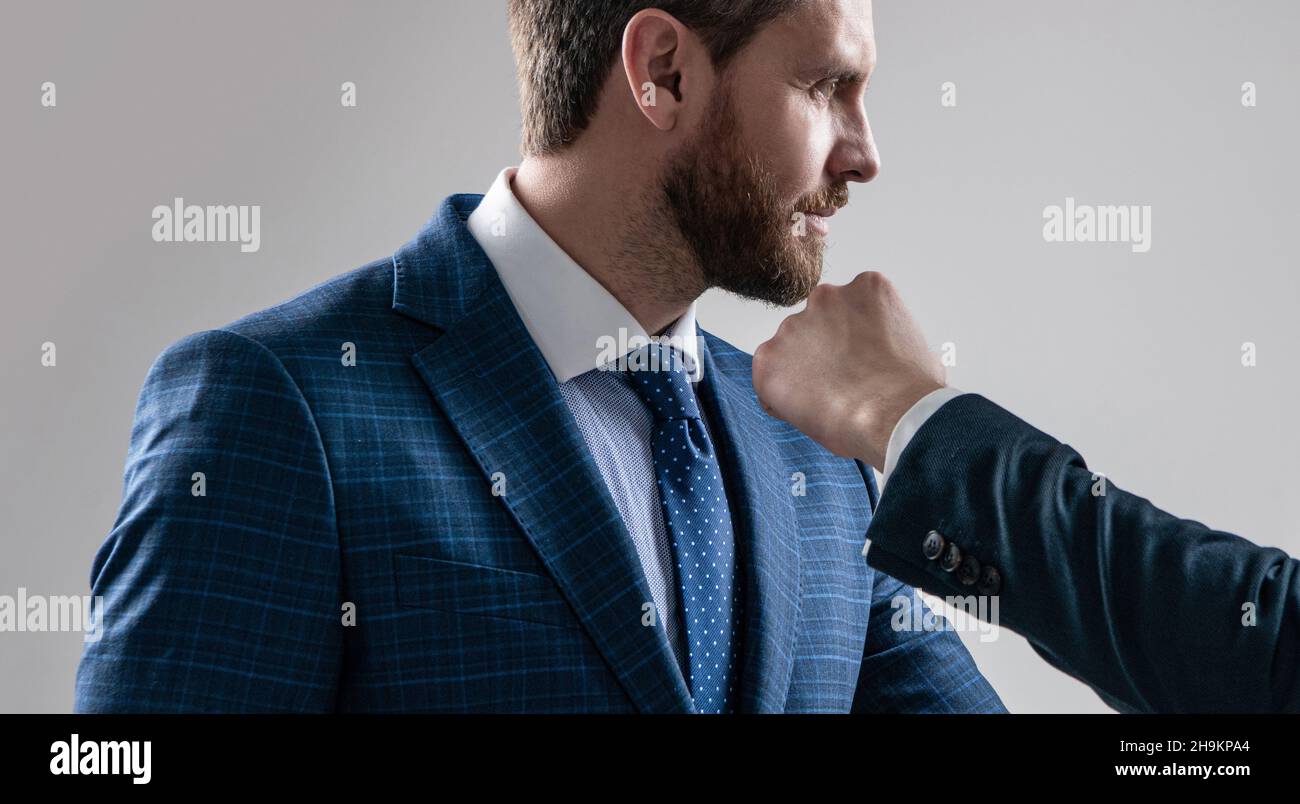 No fear. Businessman fight aggression. Professional man take punch ...