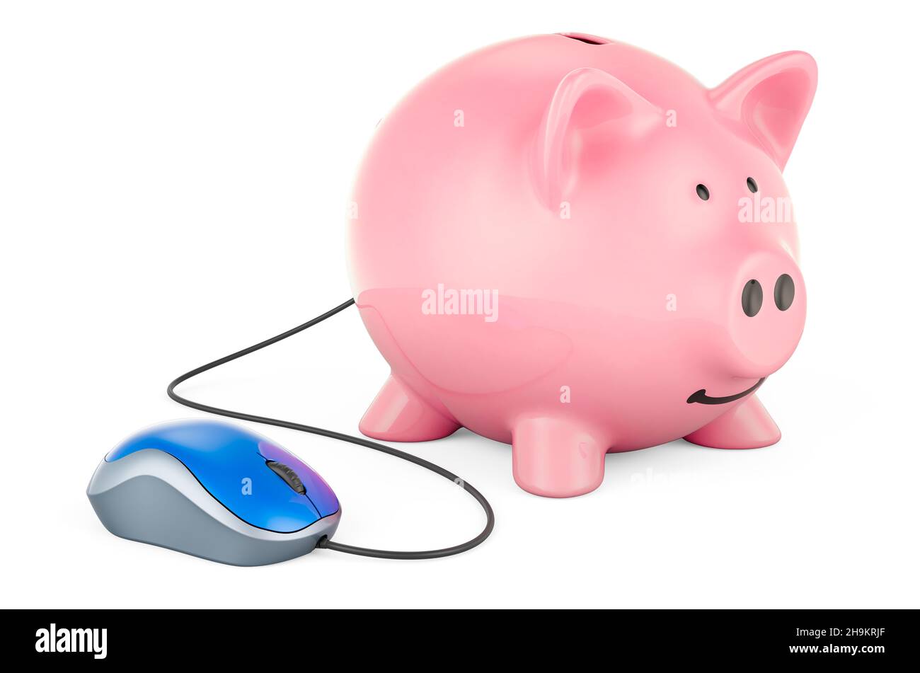 Piggy bank with computer mouse. Online bank, concept. 3D rendering ...