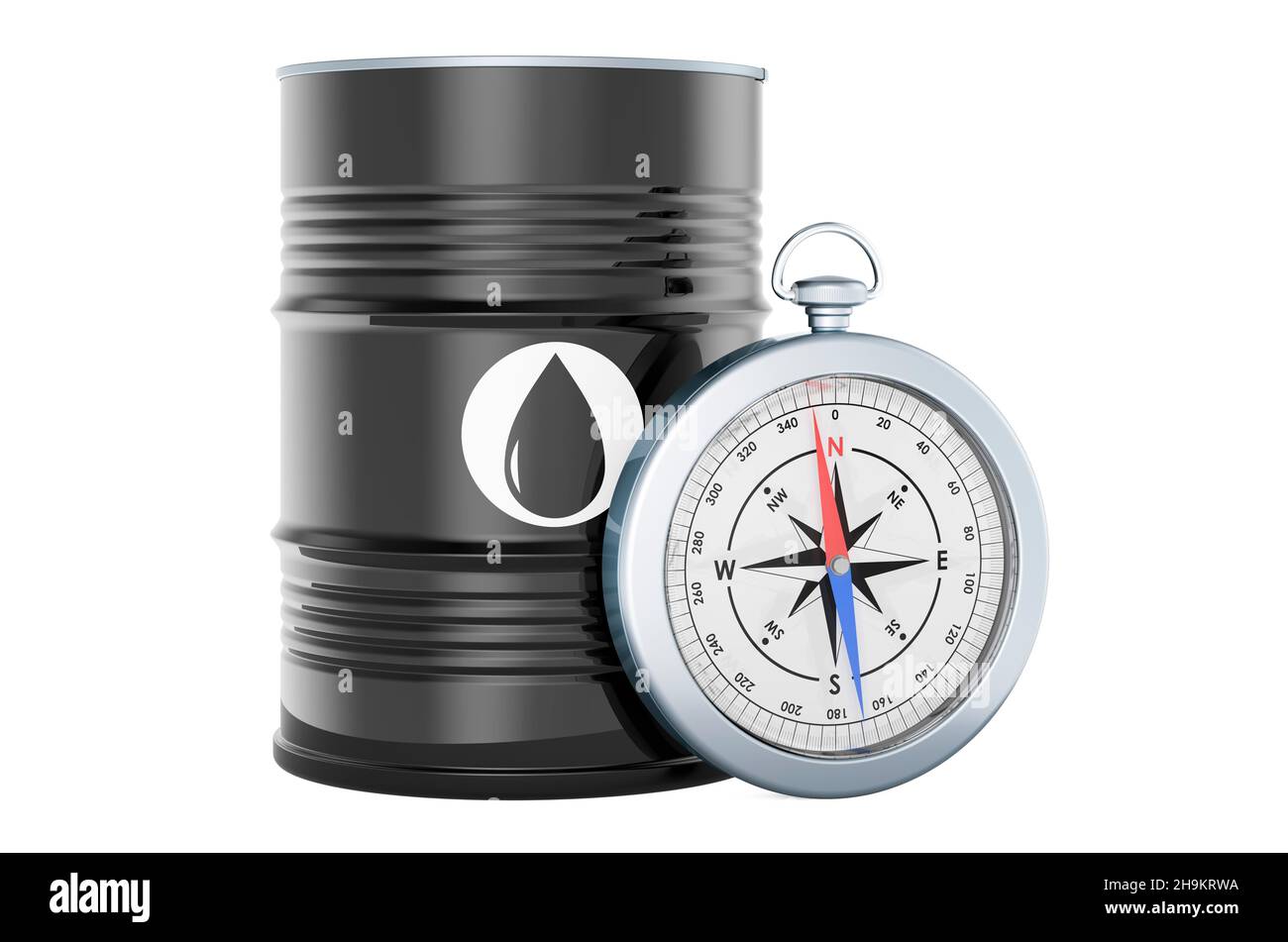 Oil barrel with compass, 3D rendering isolated on white background ...