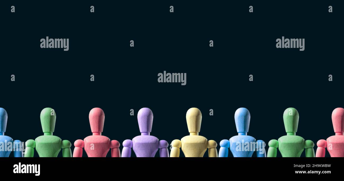 Banner with diverse colorful people border and copy space for text. Row ...