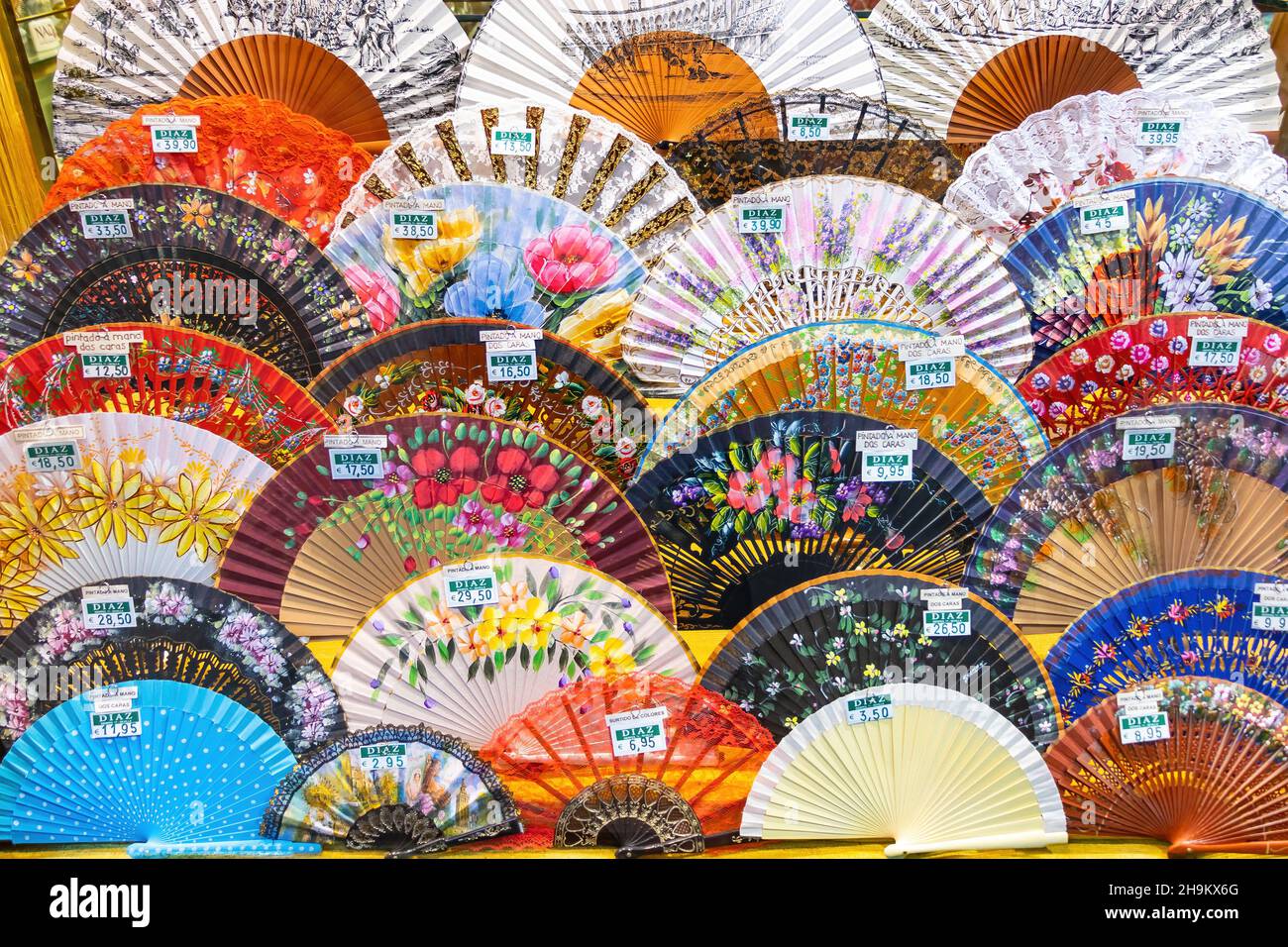 Seville, Spain - December 03,2021: shop window with hand painted fans ...