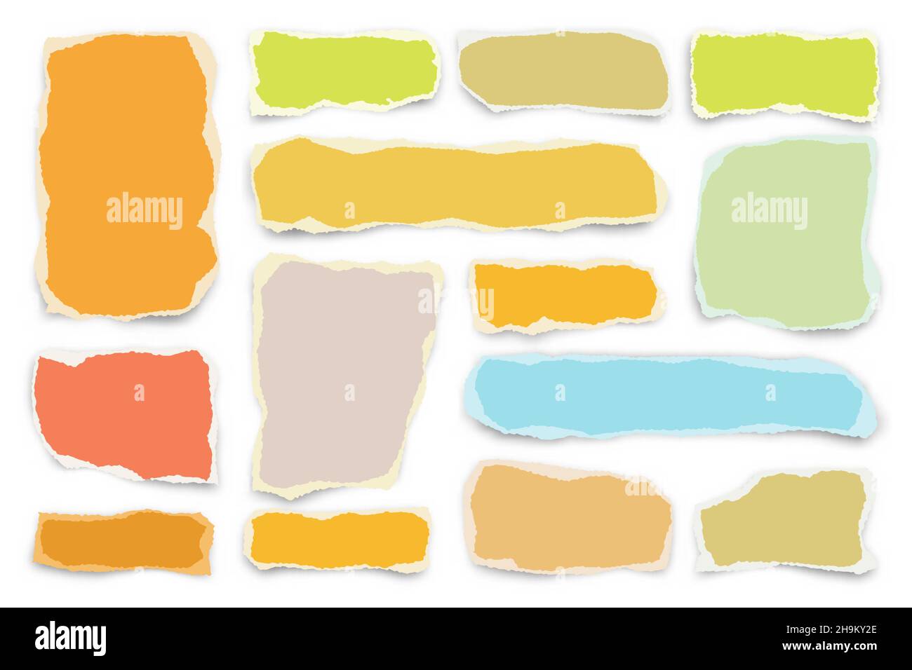 Ripped colorful paper strips. Realistic crumpled paper scraps with torn ...