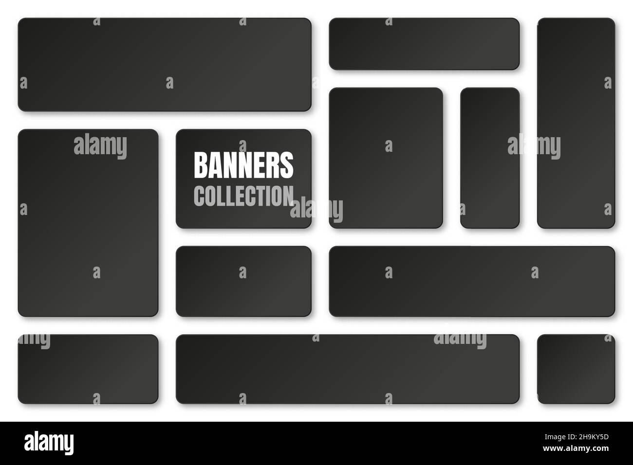 Set of blank black paper banners with shadows isolated on white ...