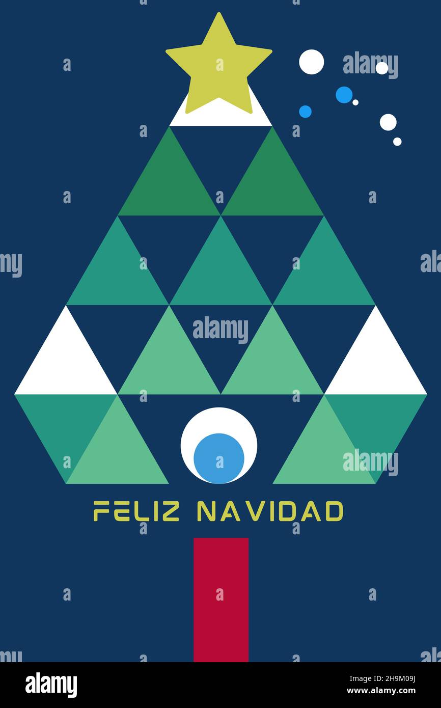 Merry Christmas artistic illustration with tree and Spanish greetings ...