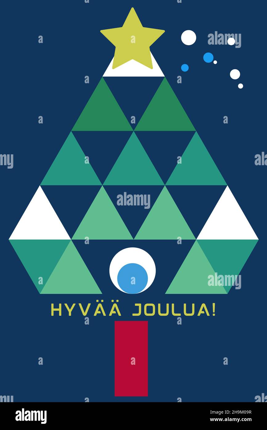 Merry Christmas artistic illustration with tree and Finnish greetings ...